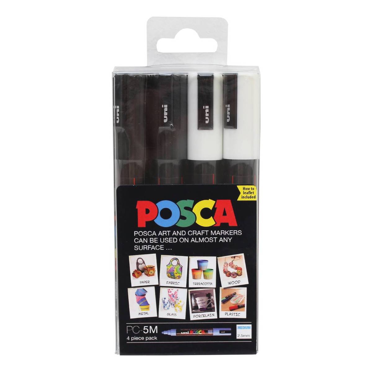 Uni-ball Black and White Posca Marker Pens PC 5M 4 Pack | Hobbycraft