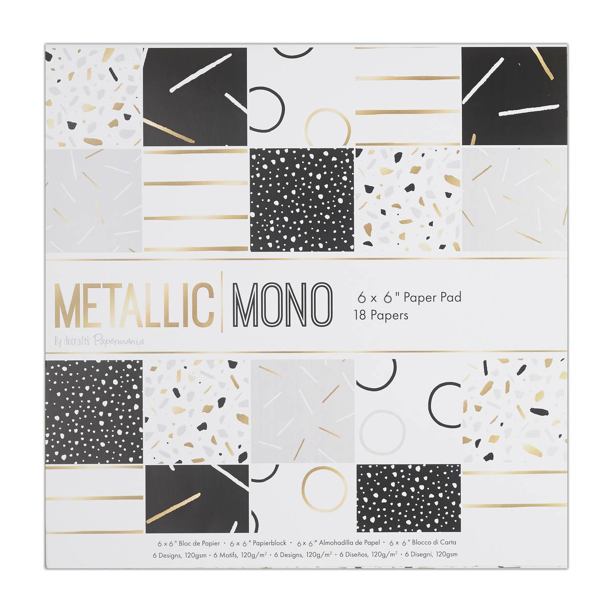 Papermania Metallic Mono Paper Pad 6 x 6 Inches 18 Sheets | Hobbycraft