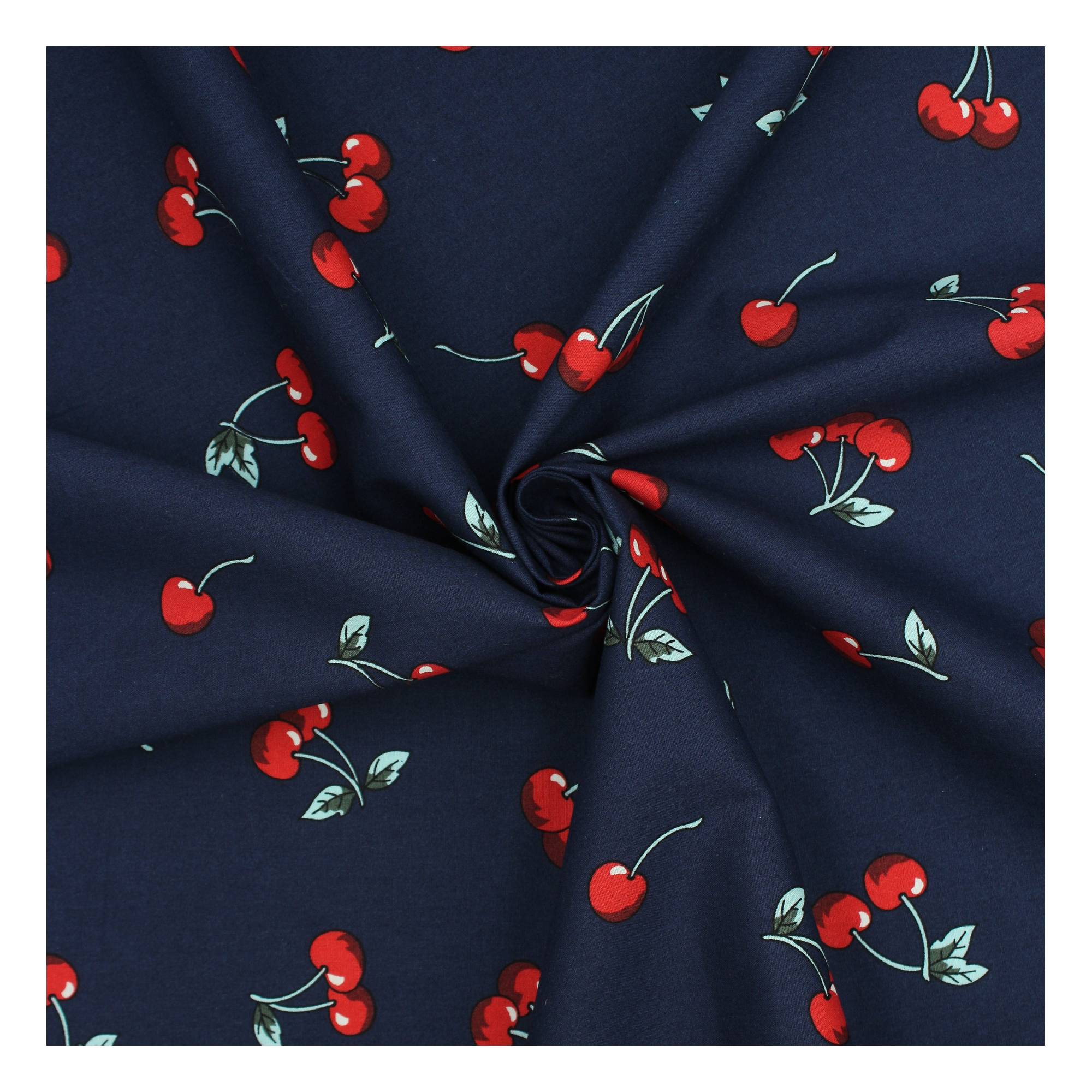 Navy Cherry Cotton Fabric by the Metre | Hobbycraft