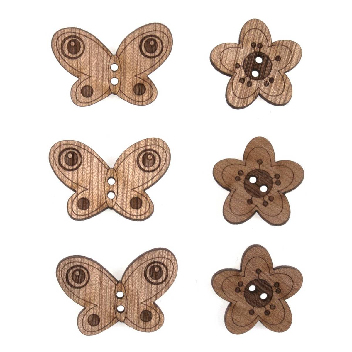 Trimits Wooden Butterfly and Flower Buttons 6 Pieces | Hobbycraft