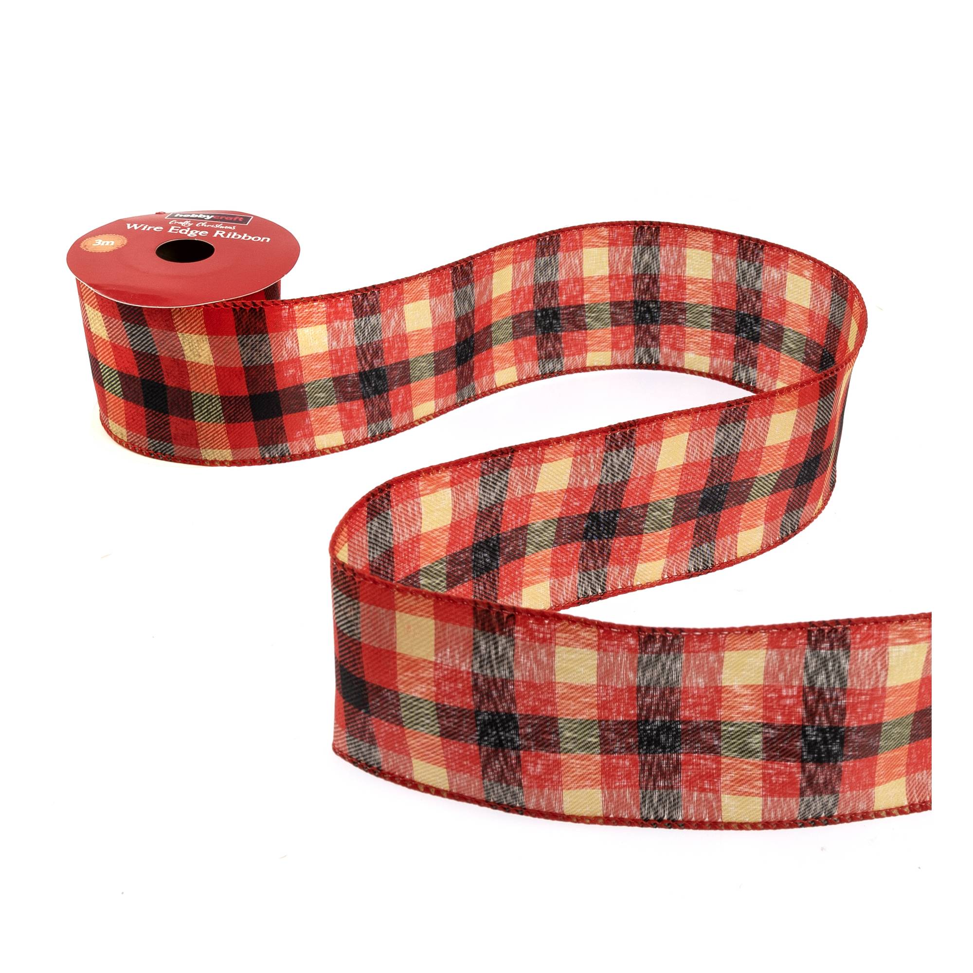 Christmas Check Wire Edge Ribbon 63mm x 3m | Hobbycraft