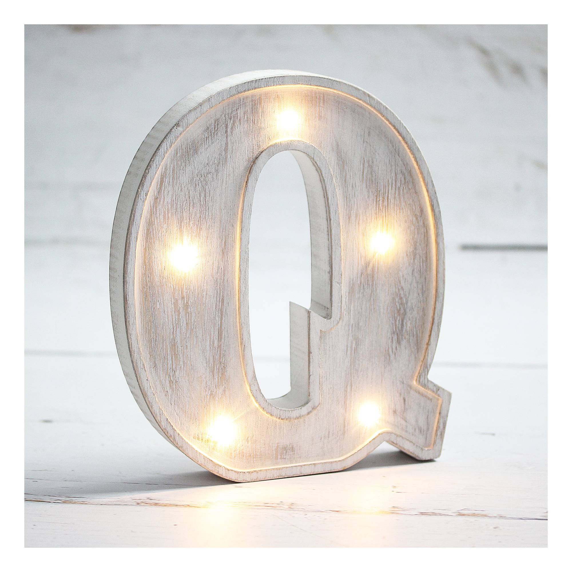 White-Washed Wooden LED Letter Q 21cm | Hobbycraft