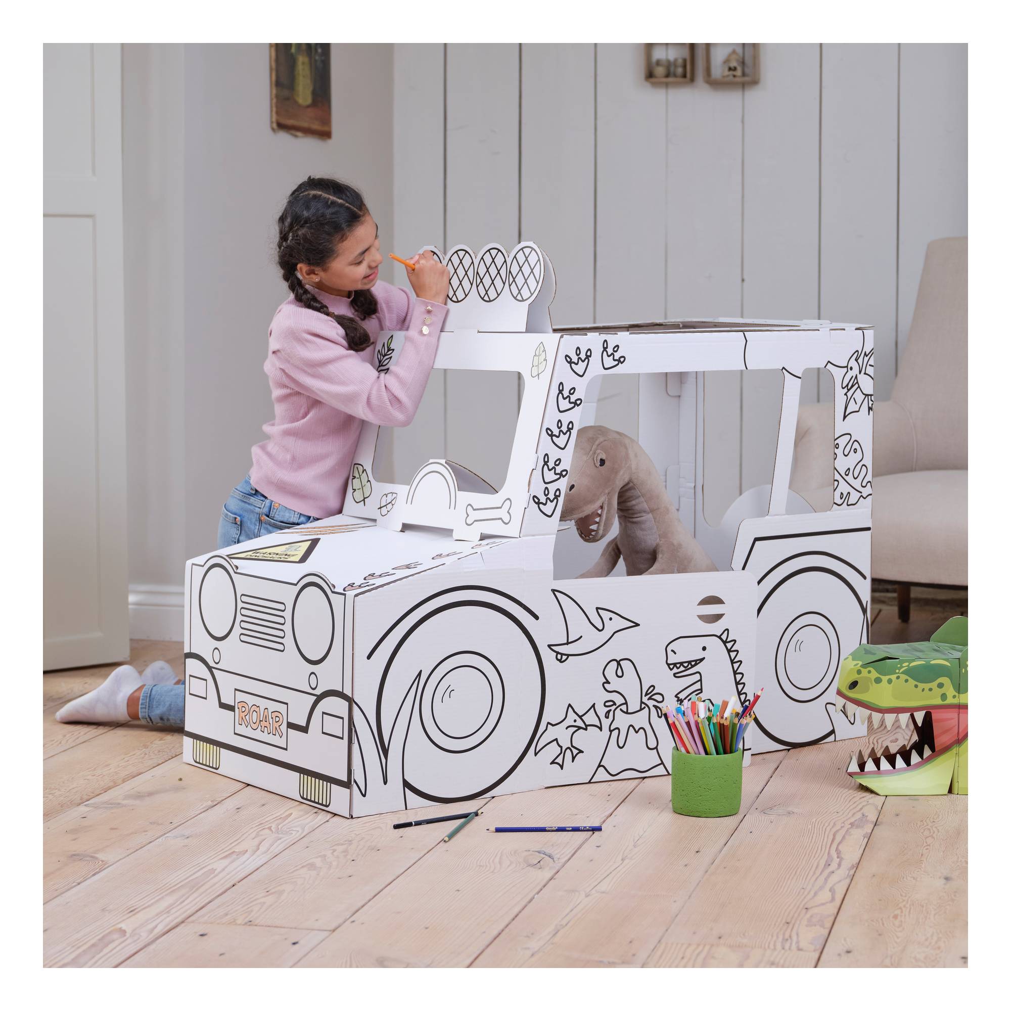 Colour-In Cardboard Dino Safari 4x4 | Hobbycraft