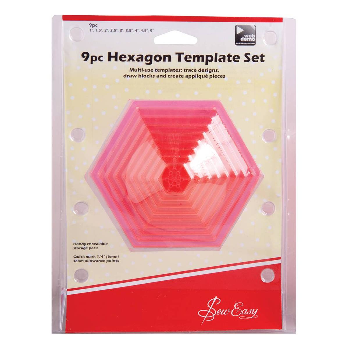 Sew Easy Hexagon Templates 9 Pieces | Hobbycraft
