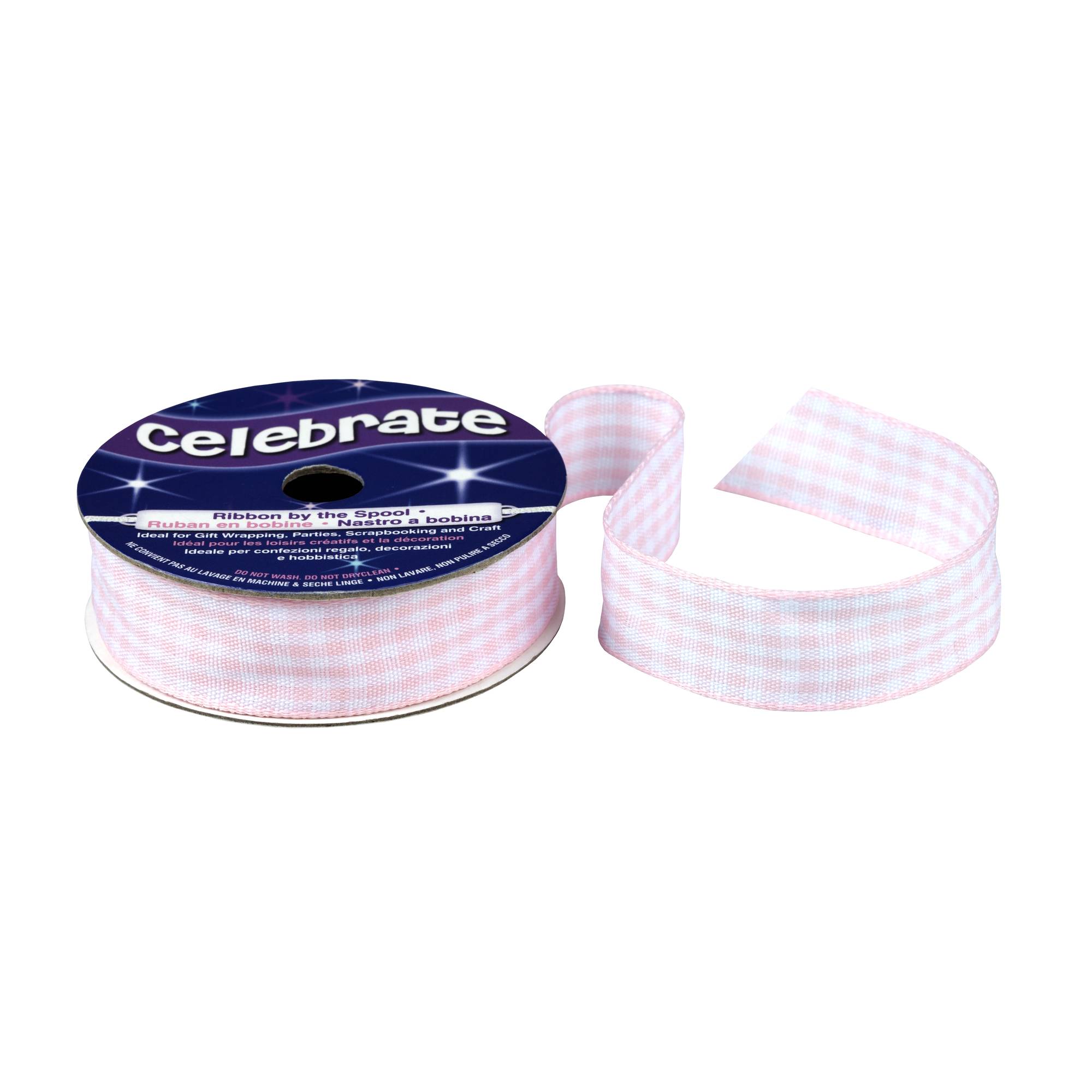 Light Pink Gingham Ribbon 15mm x 4m | Hobbycraft