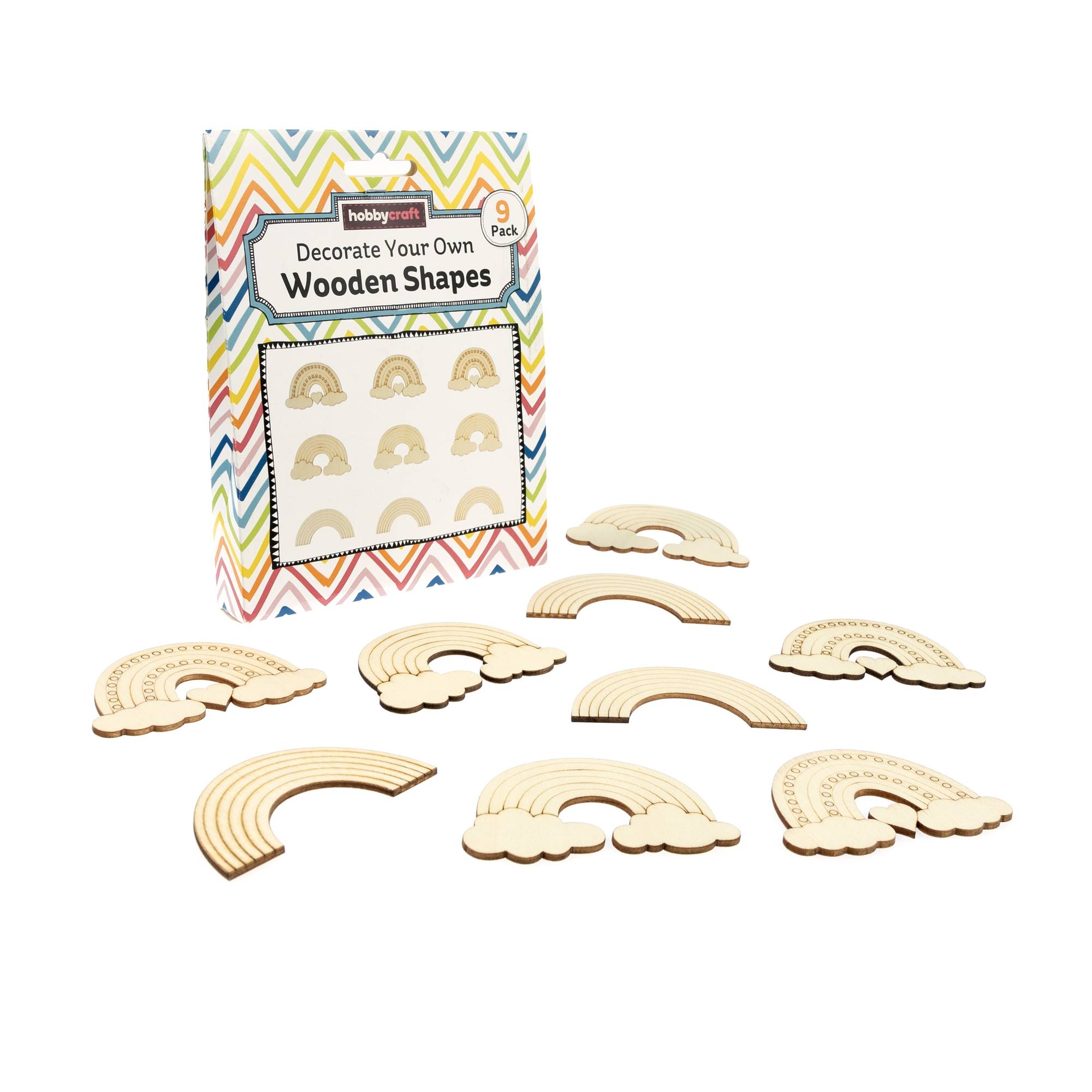 Decorate Your Own Rainbow Wooden Shapes 9 Pack | Hobbycraft