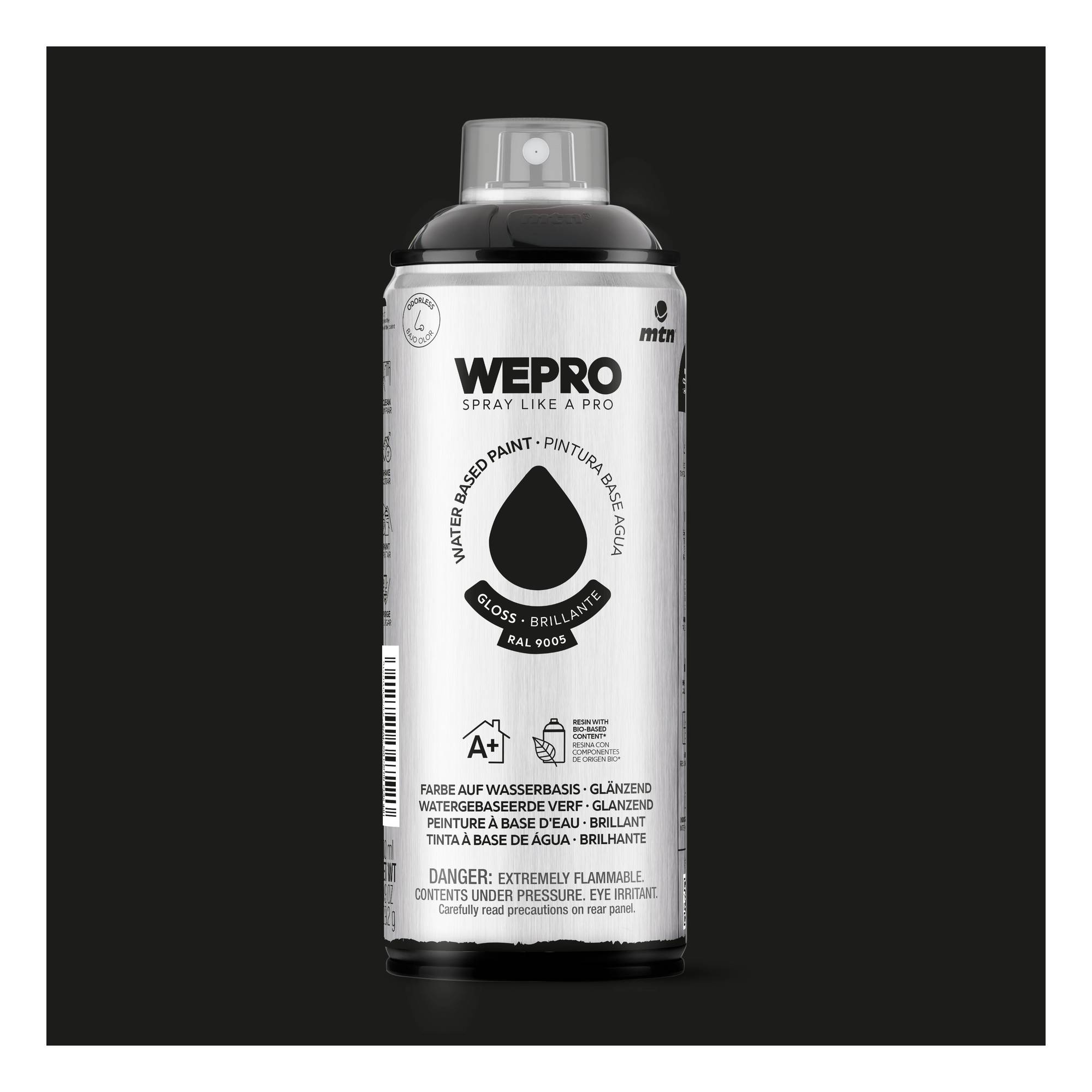 MTN WEPRO Cosmos Black Gloss Water-Based Spray Paint 400ml | Hobbycraft