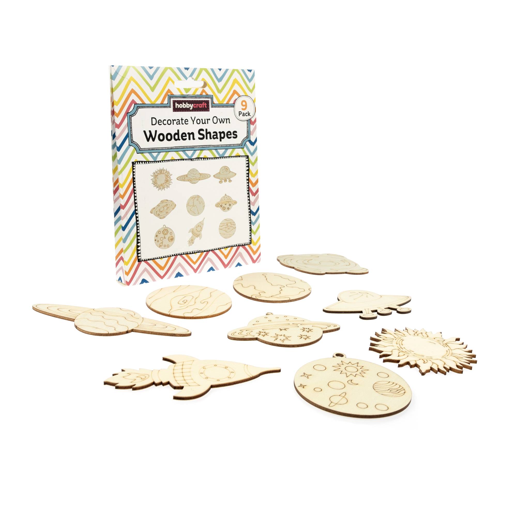 Decorate Your Own Space Wooden Shapes 9 Pack | Hobbycraft