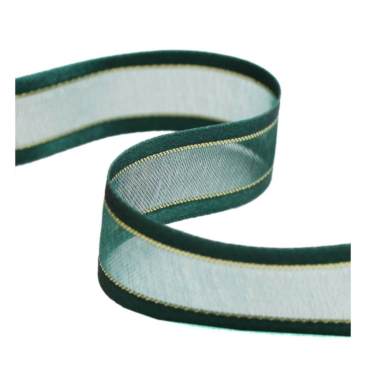 Hunter Green Organza Gold Satin-Edged Ribbon 15mm x 5m | Hobbycraft