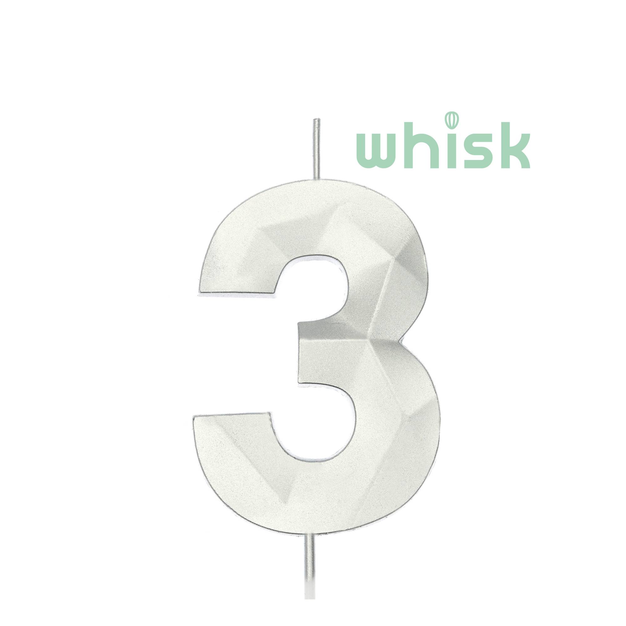 Whisk Silver Faceted Number 3 Candle | Hobbycraft