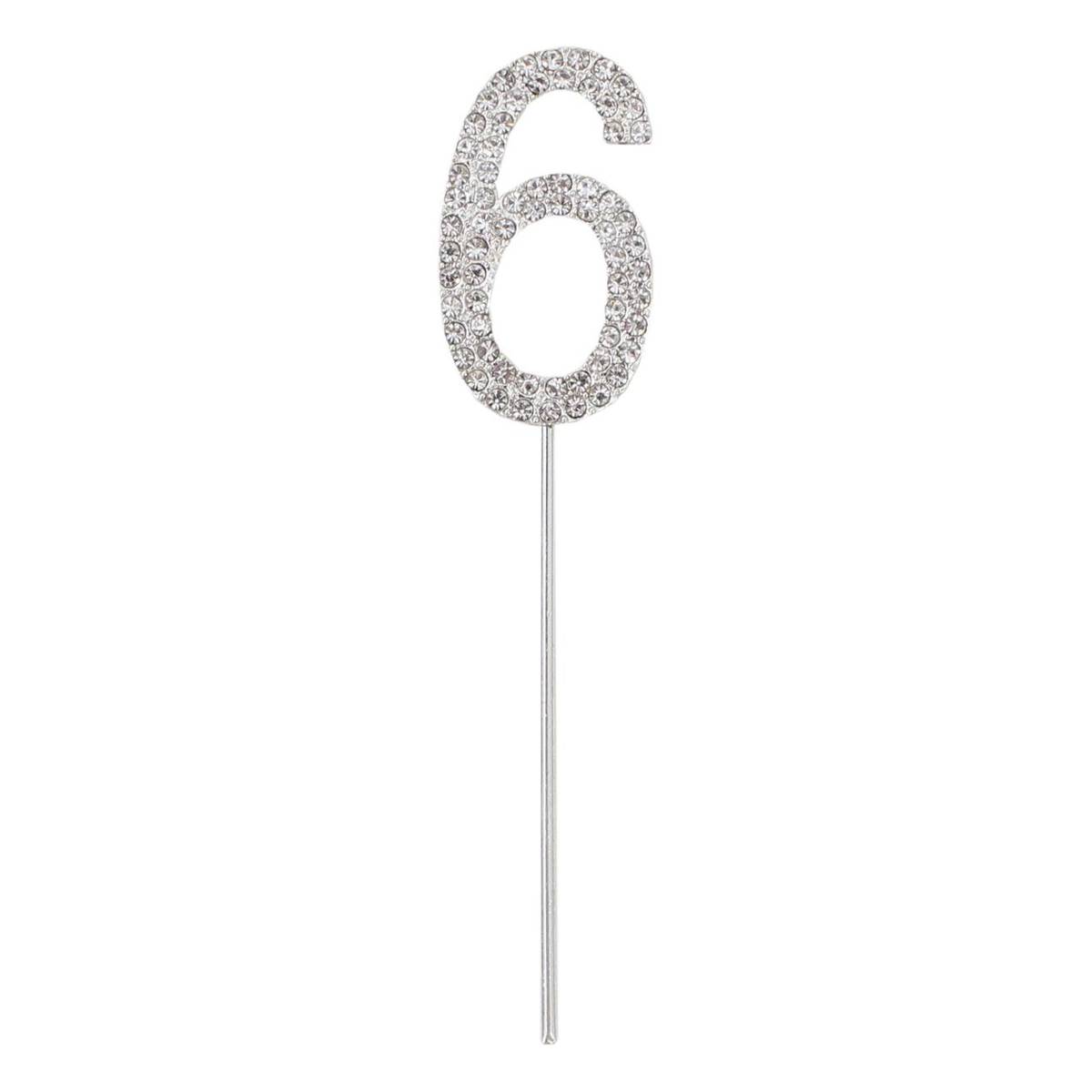 Silver Diamante Number 6 Cake Pick | Hobbycraft