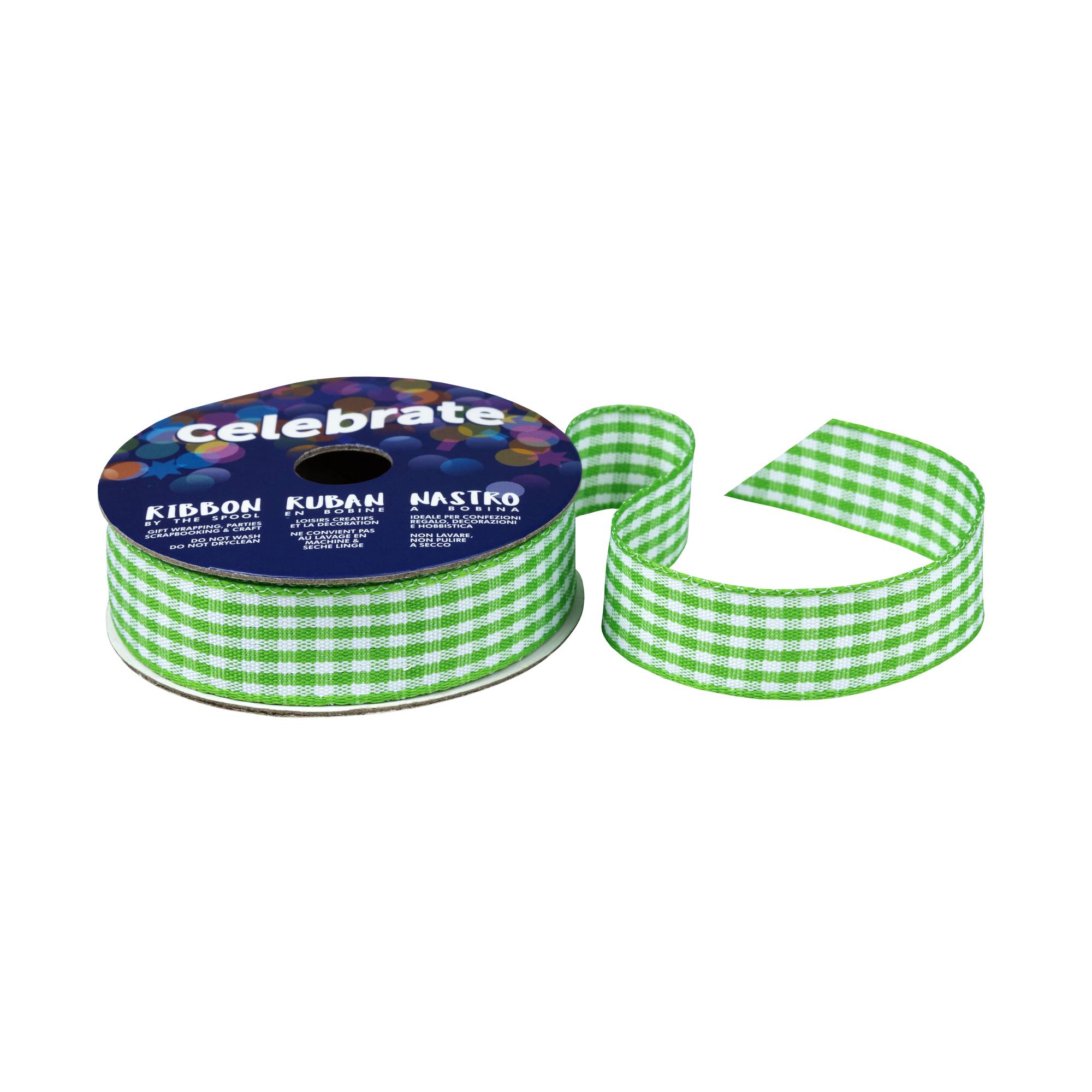Lime Gingham Ribbon 15mm x 4m | Hobbycraft