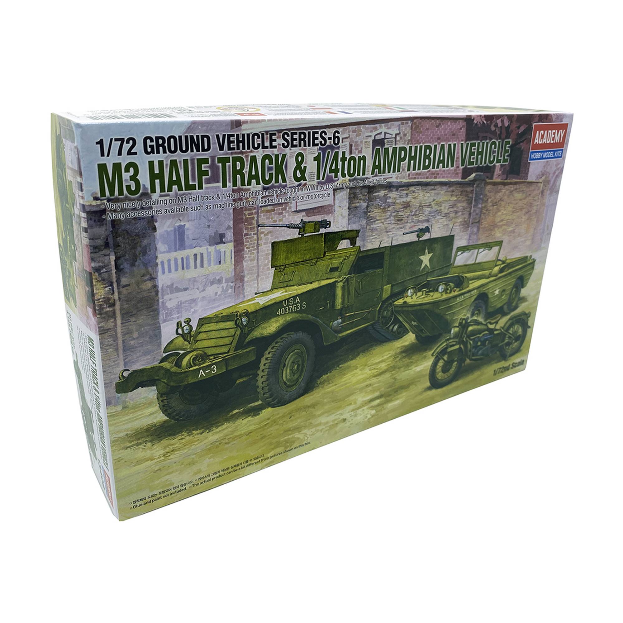 Academy M3 Half Track and Amphibian Vehicle Model Kit 1:72 | Hobbycraft