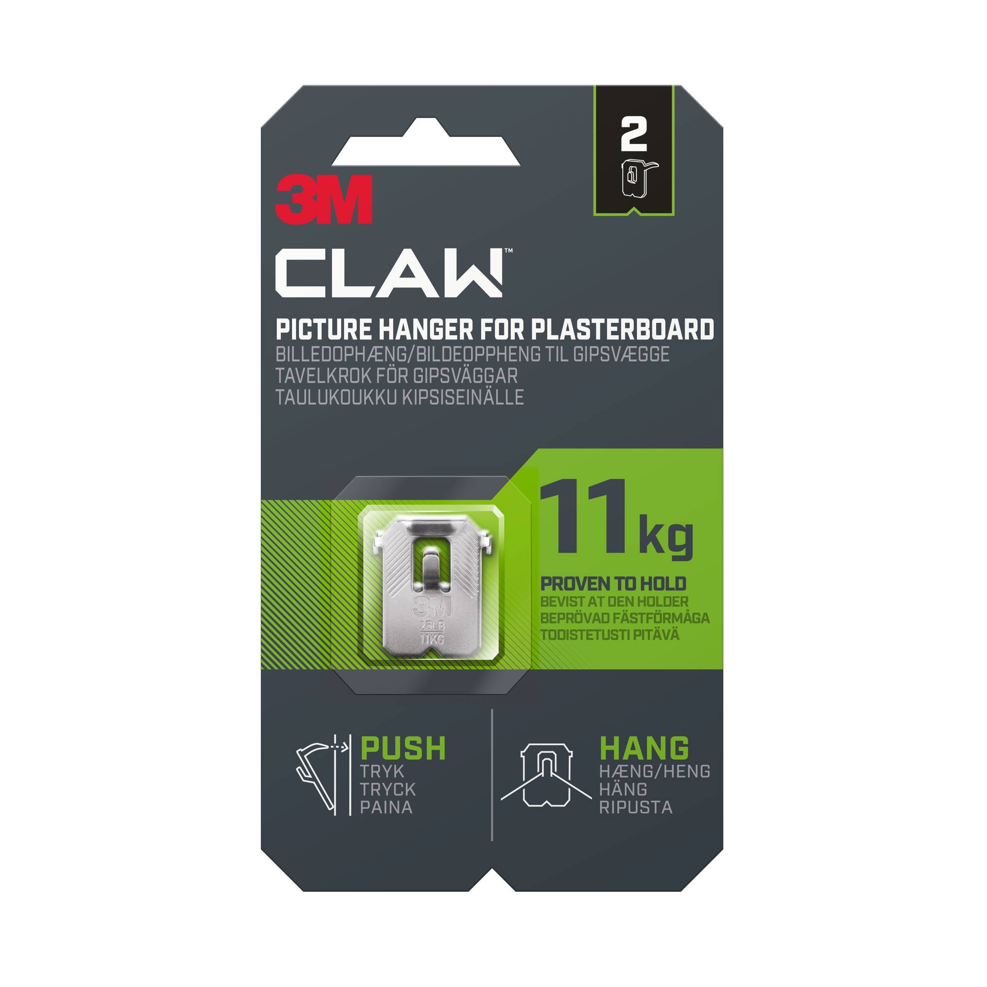 3M CLAW Picture Hanger for Plasterboard 11kg 2 Pack | Hobbycraft