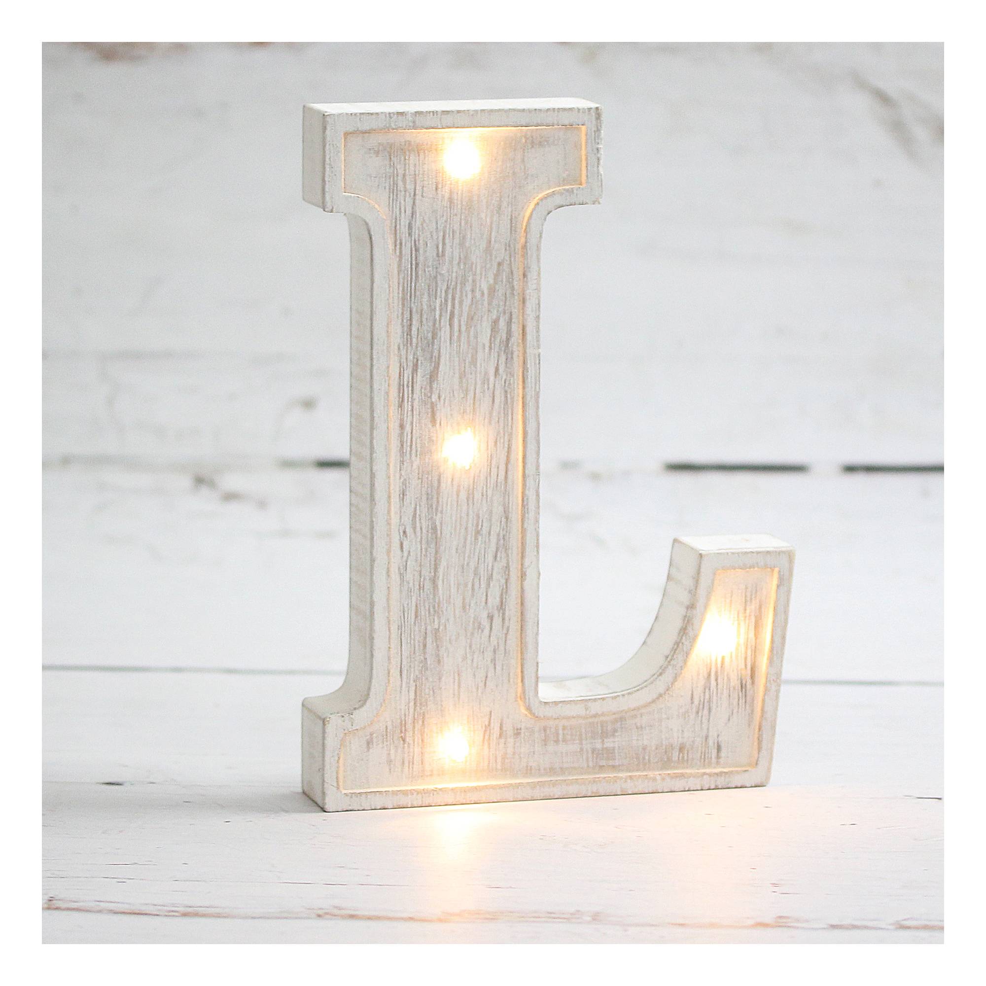 White-Washed Wooden LED Letter L 21cm | Hobbycraft