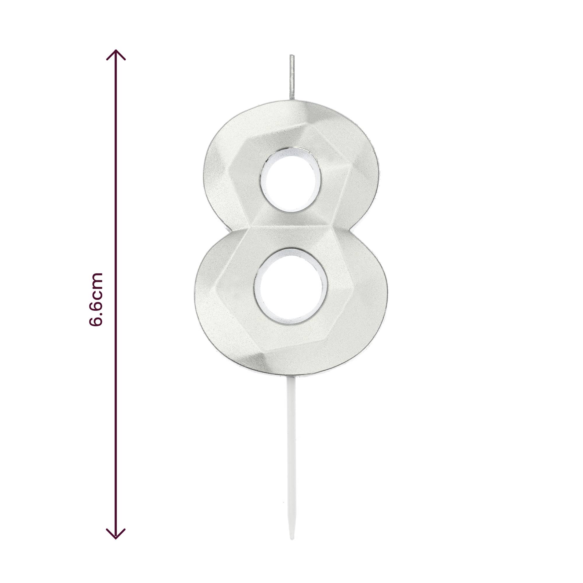 Whisk Silver Faceted Number 8 Candle | Hobbycraft
