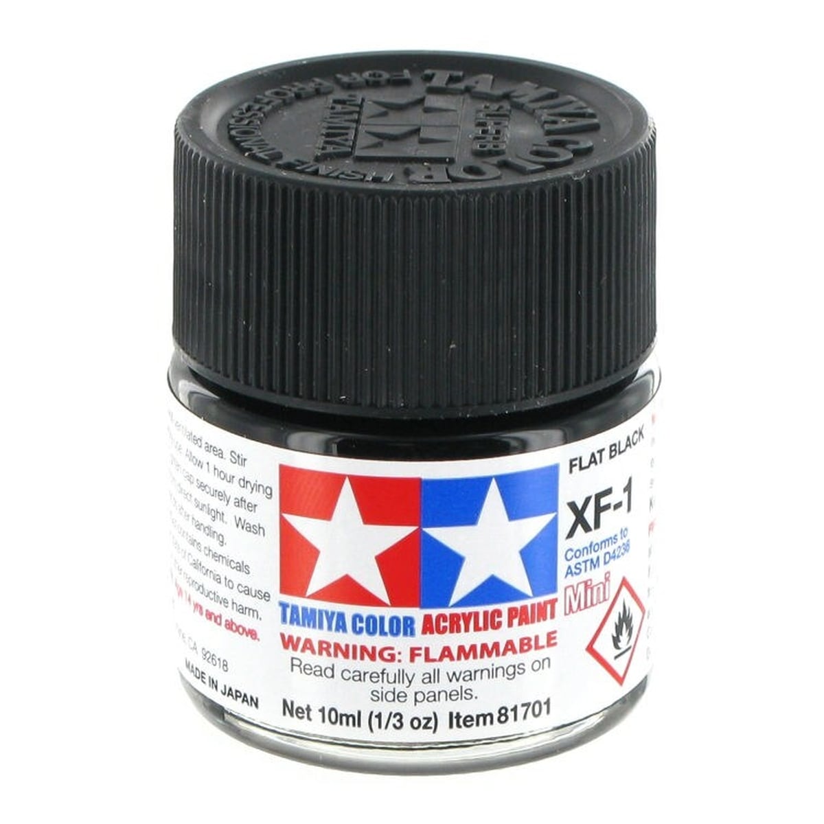 Tamiya Colour Acrylic Paint XF-1 Flat Black 10ml | Hobbycraft
