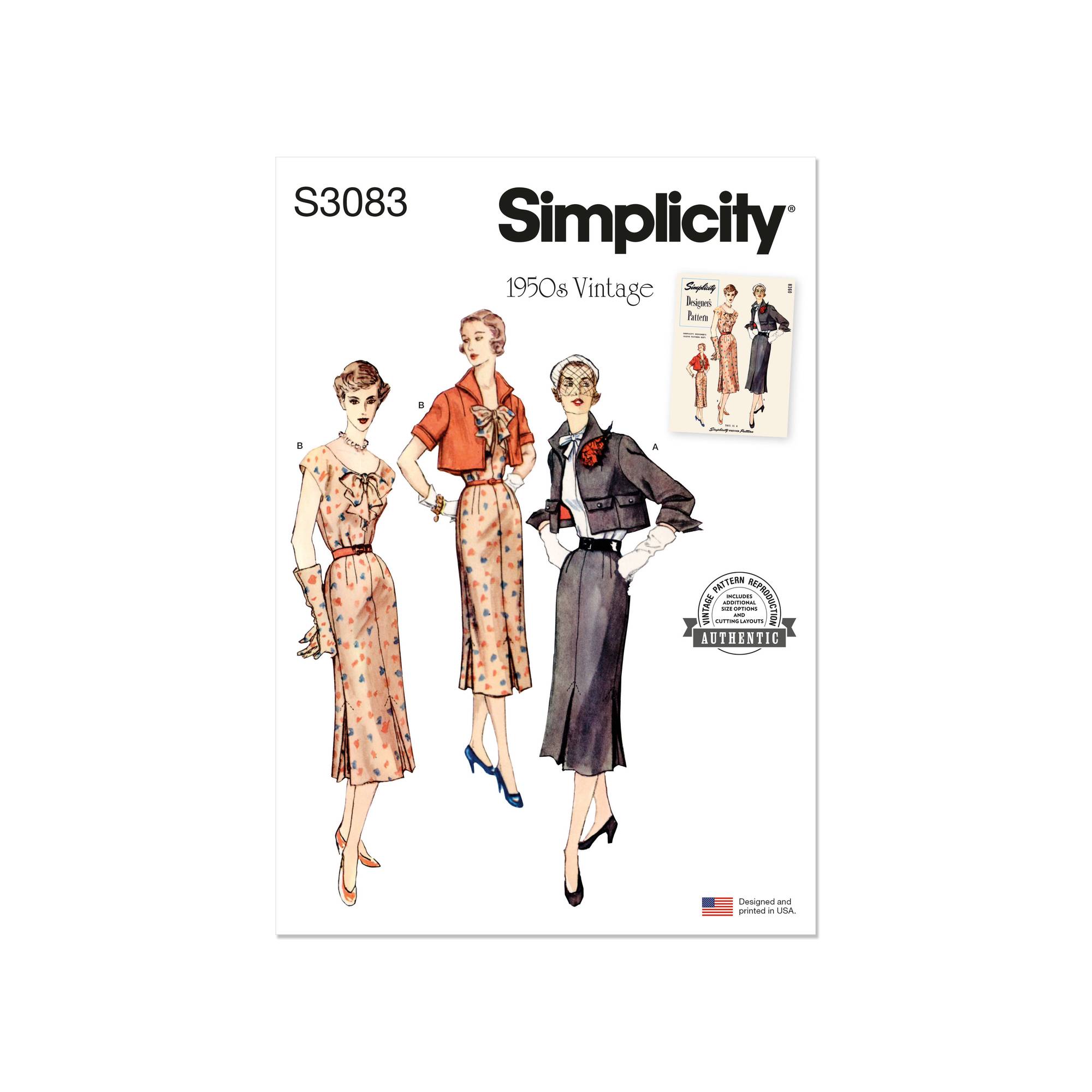 Simplicity 1950s Dress and Jacket Sewing Pattern S3083 (8-16) | Hobbycraft
