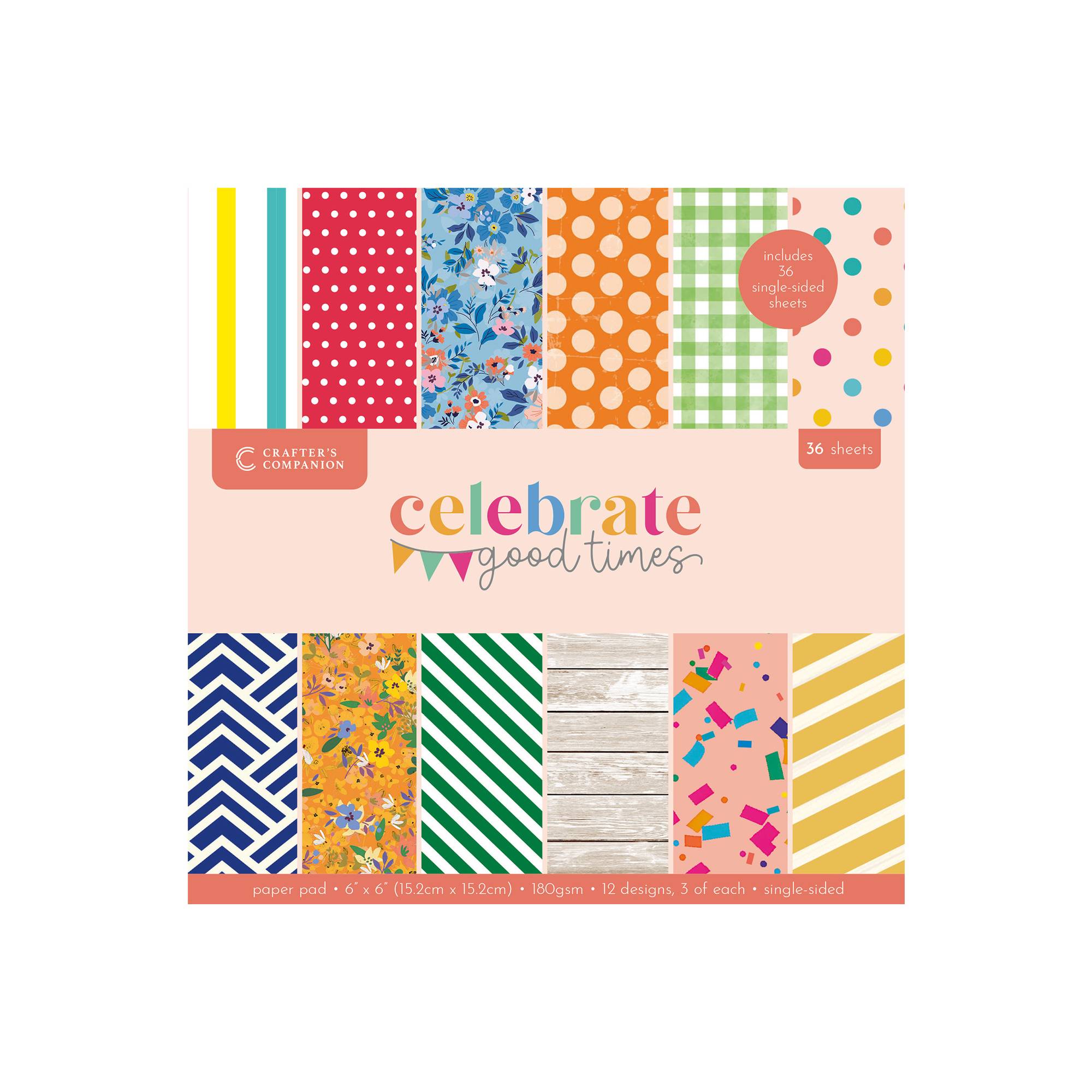 Crafter’s Companion Celebrate Good Times Paper Pad 6 x 6 Inches 36 Pack ...