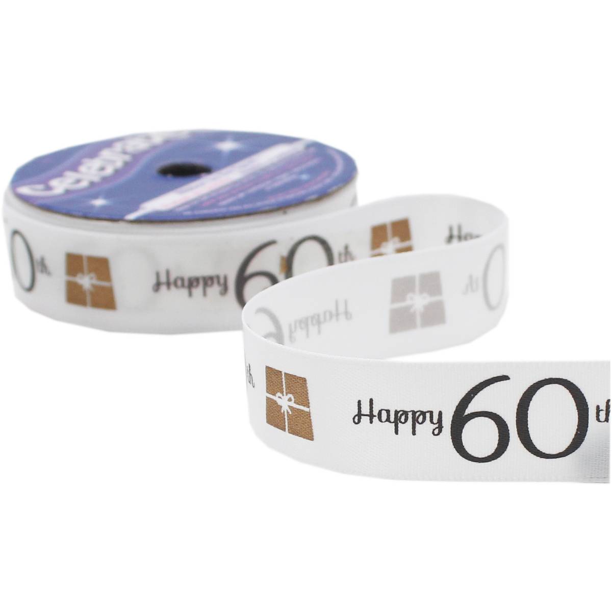 Happy 60th Satin Ribbon 16mm x 4m | Hobbycraft