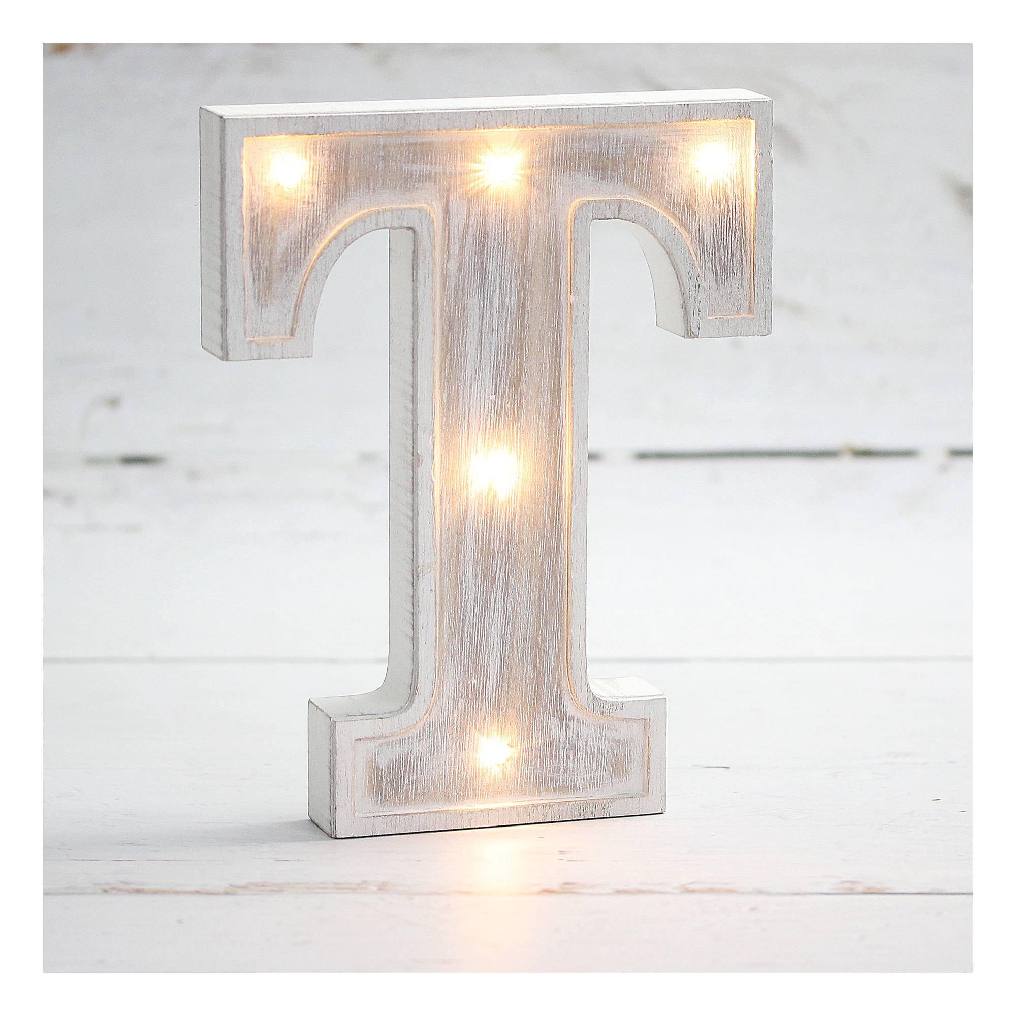 White-Washed Wooden LED Letter T 21cm | Hobbycraft