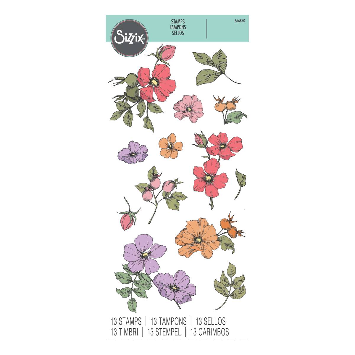 Sizzix Wildflower Botanicals Stamp Set 13 Pieces | Hobbycraft