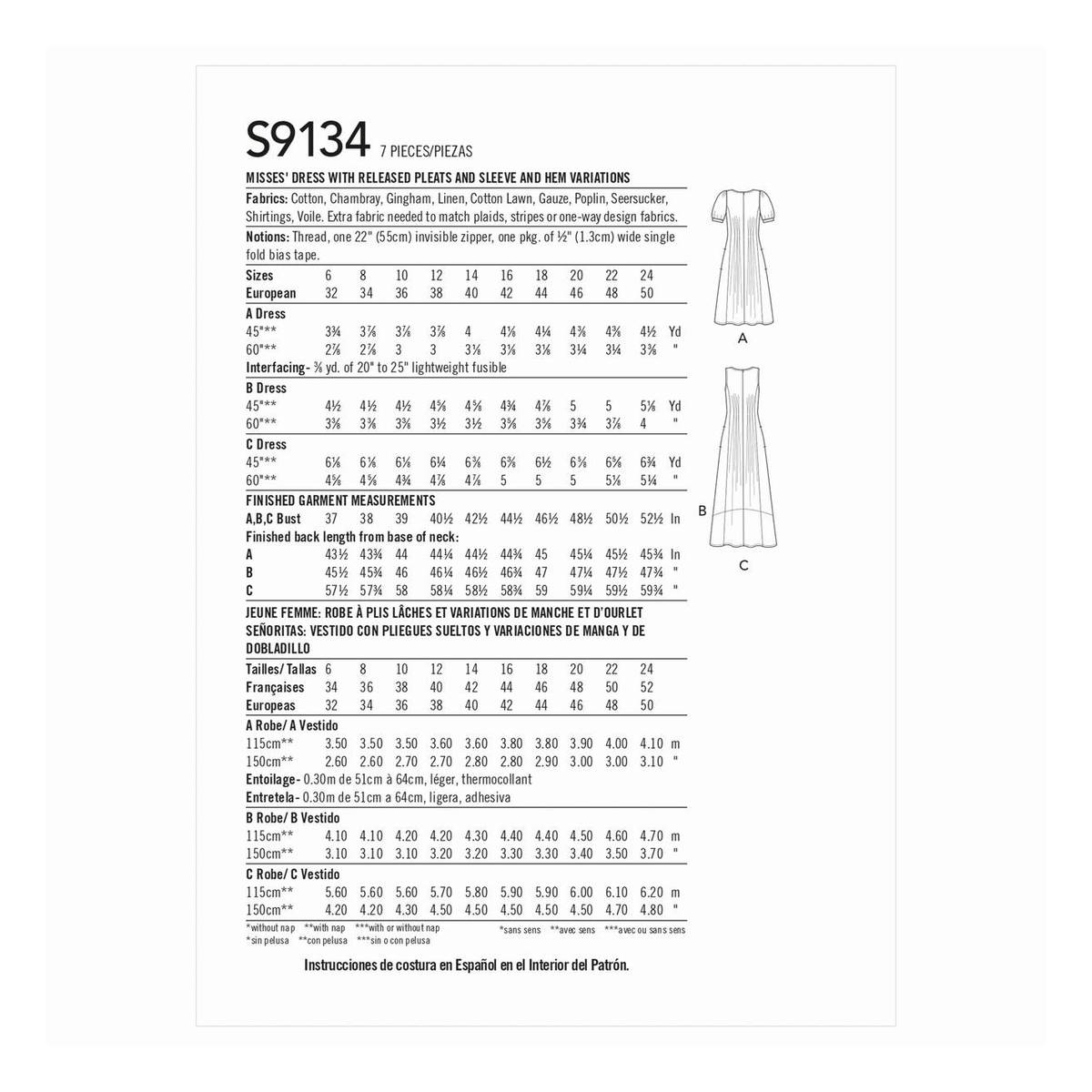 Simplicity Pleated Dress Sewing Pattern S9134 (16-24) | Hobbycraft