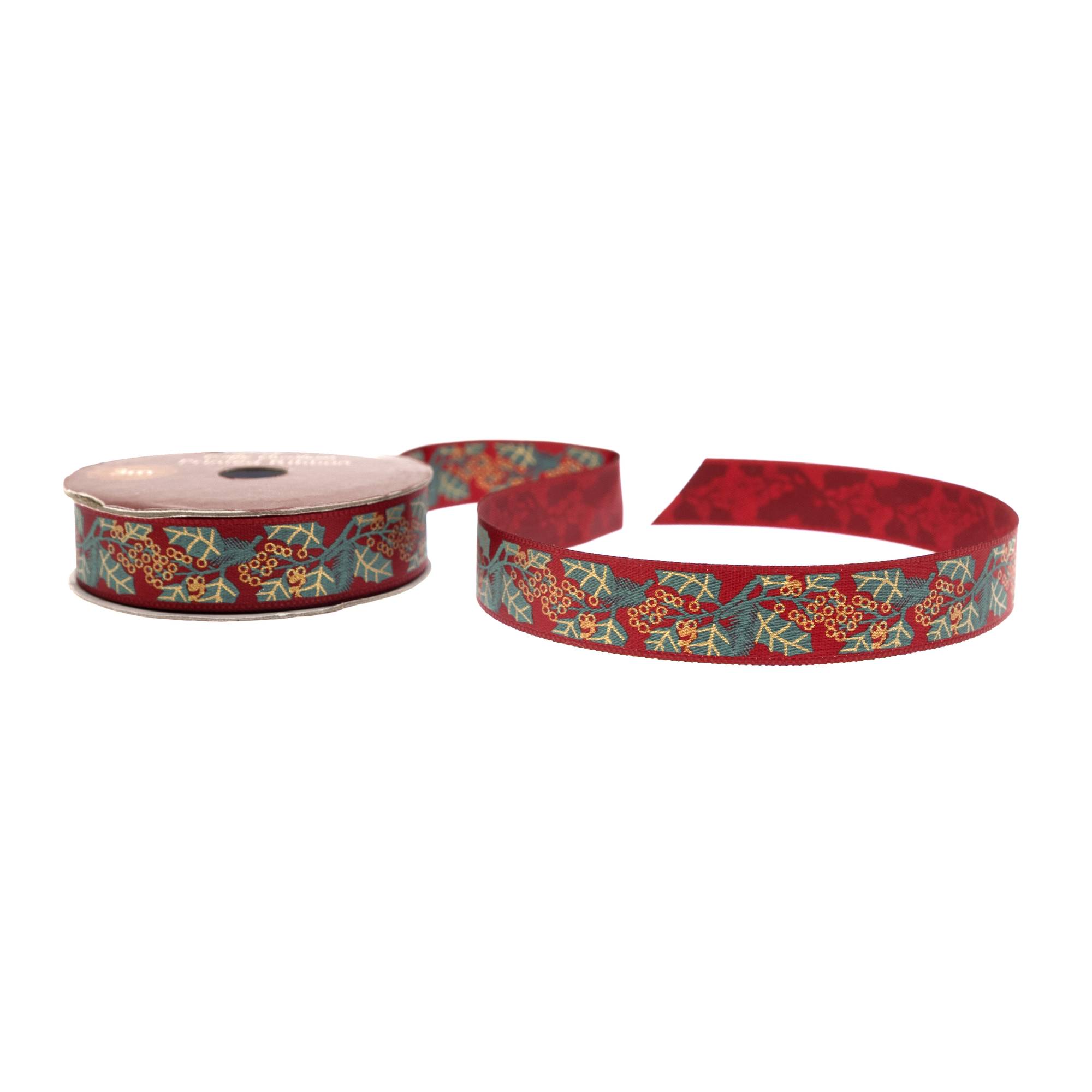 Metallic Holly Printed Ribbon 15mm x 3m | Hobbycraft