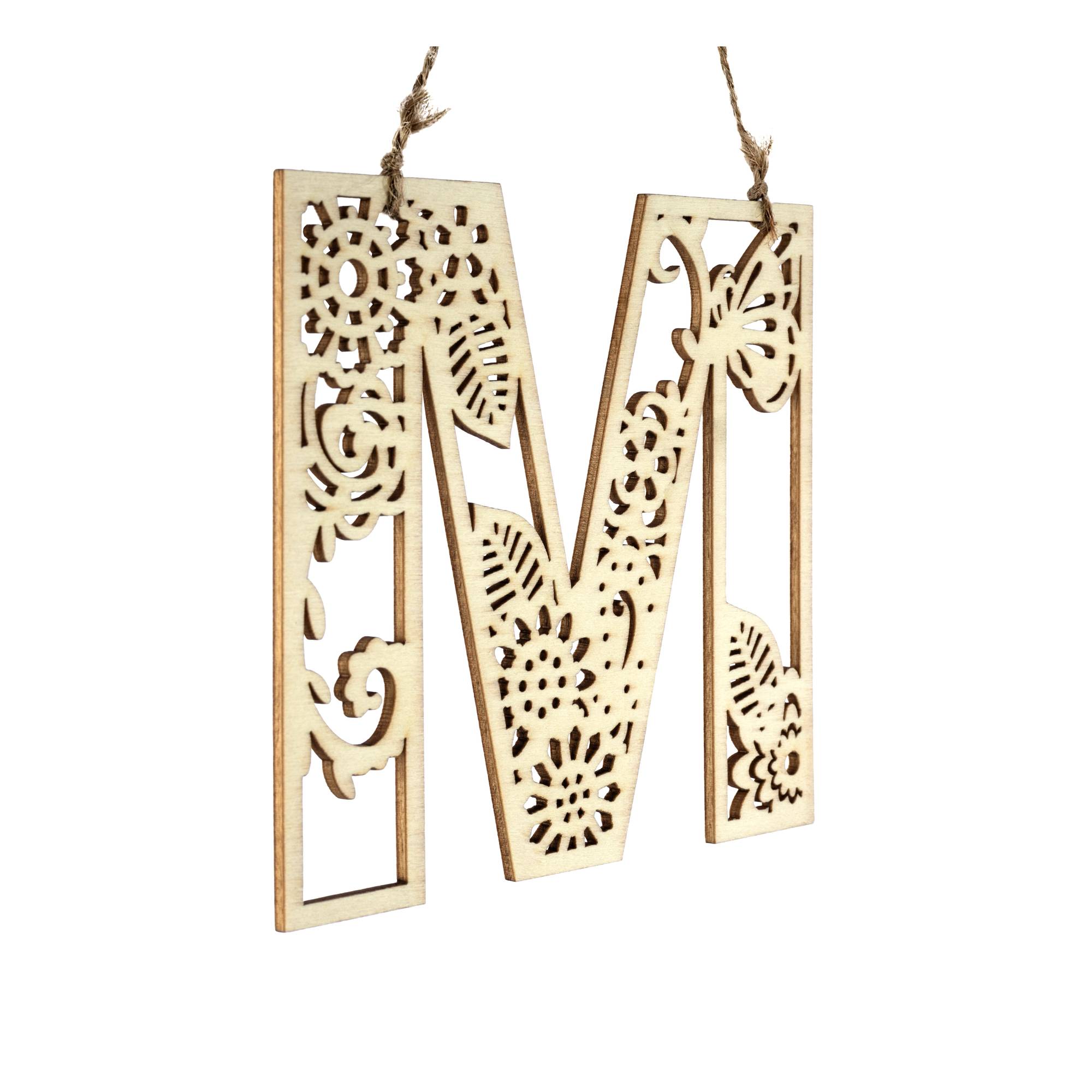 Wooden Filigree Hanging Letter M 12cm | Hobbycraft