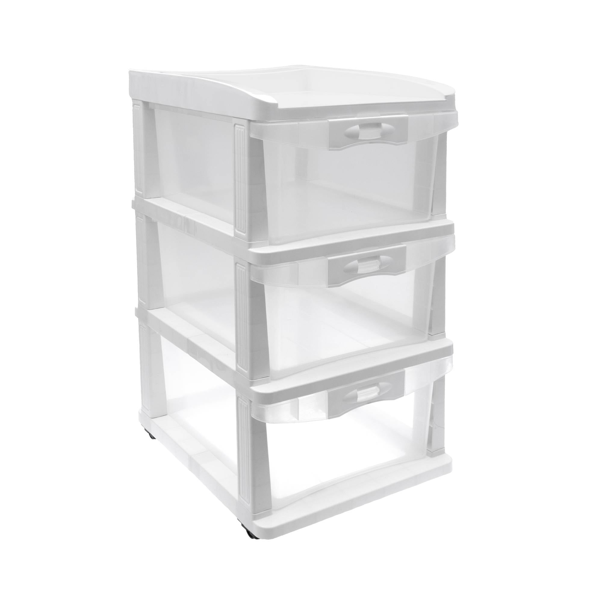 White Storage Tower with Wheels 3 Drawers | Hobbycraft