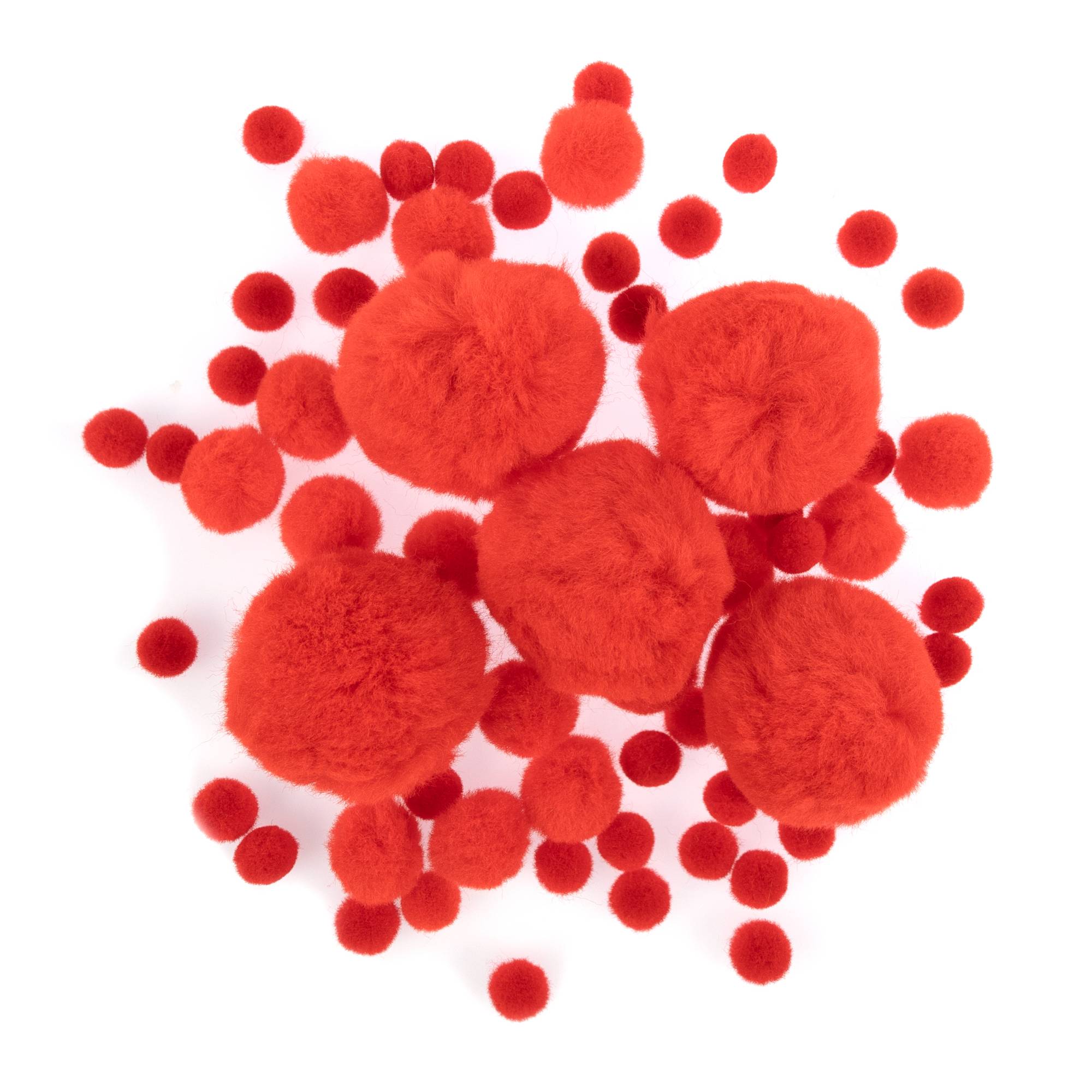 Bright Red Pom Poms 60 Pack | Hobbycraft